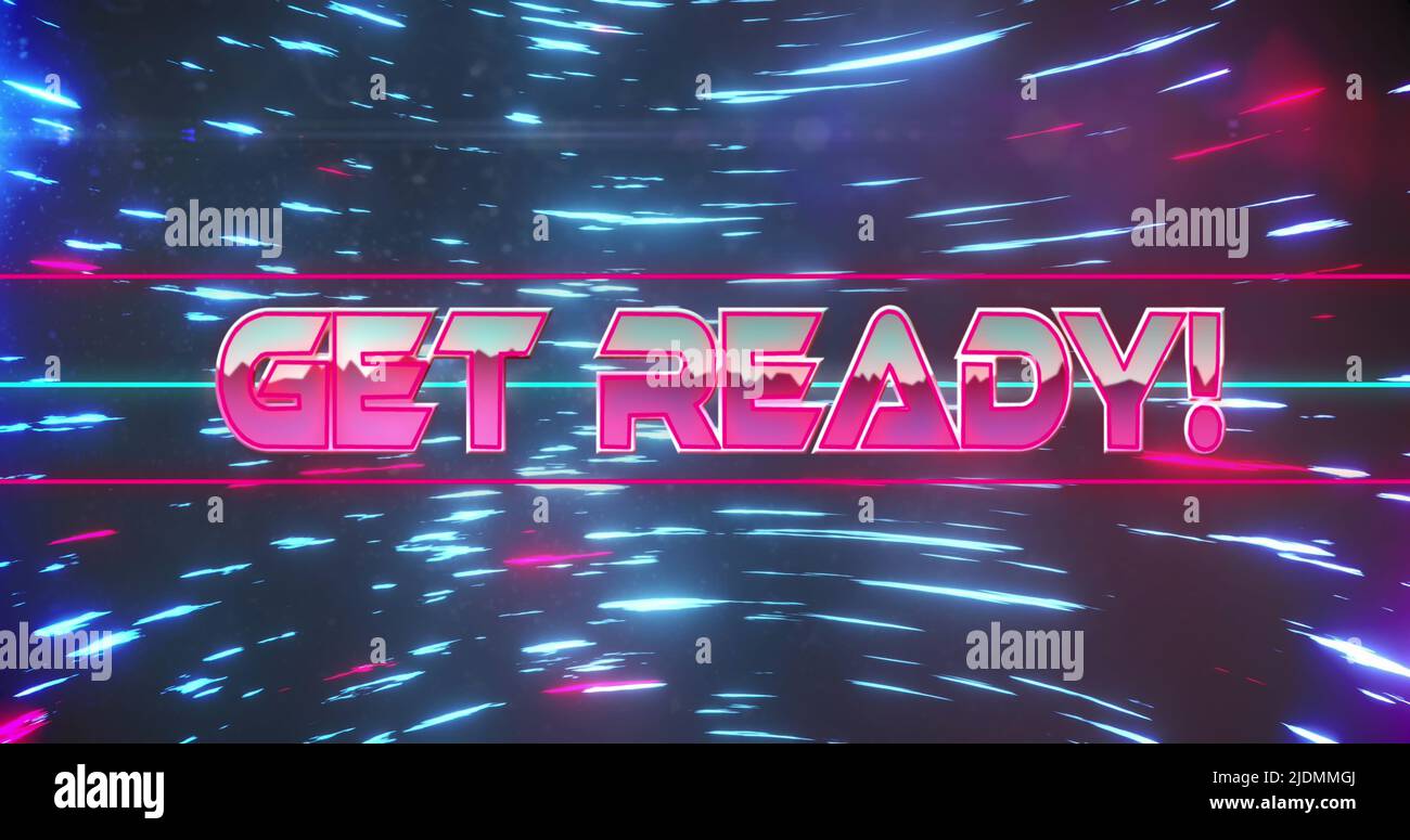 Image of get ready text over moving blue and pink light trails Stock ...