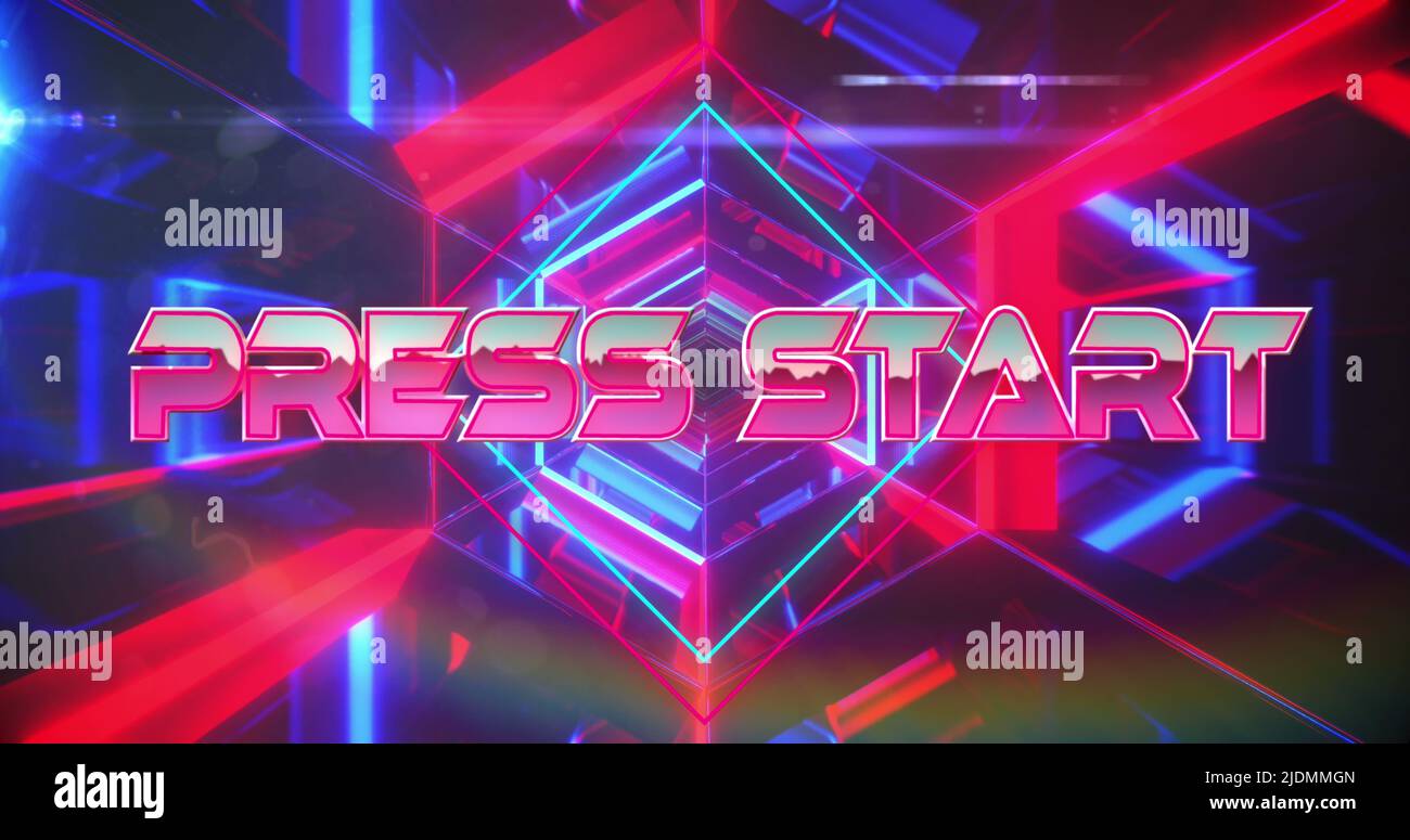 Image of press start text over moving digital tunnel Stock Photo - Alamy