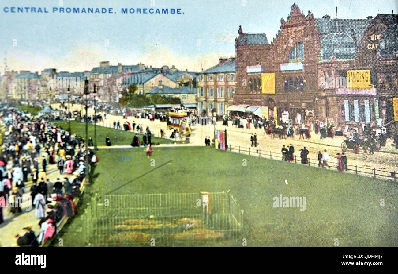 Antique postcard. Central Promenade Morecambe, Lancashire, England ...