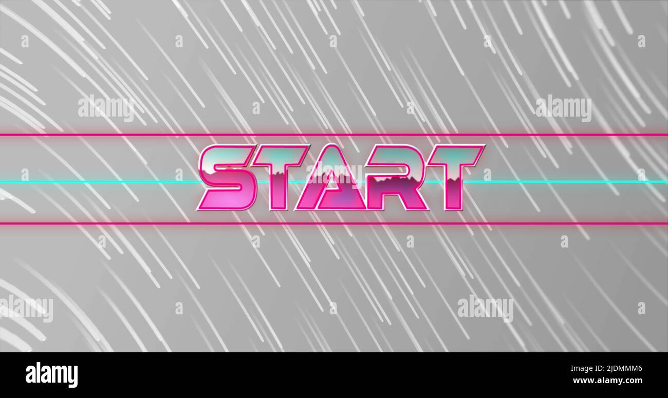 Image of start text over moving white light trails Stock Photo - Alamy