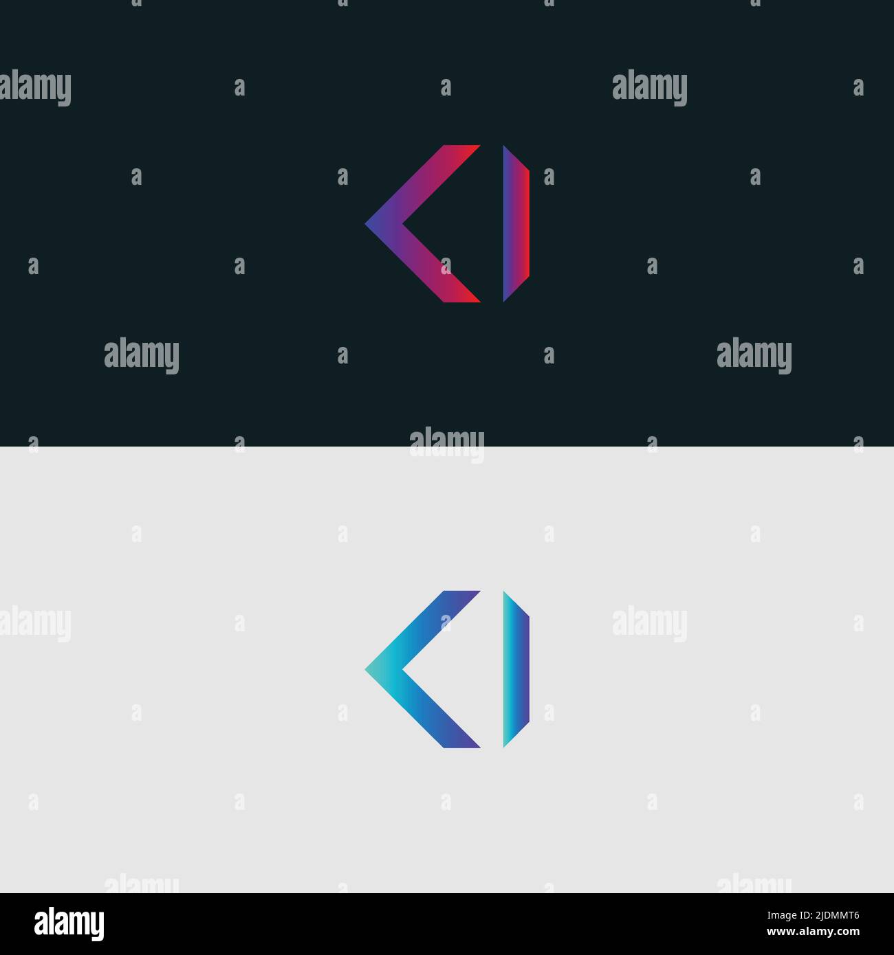 Initial Alphabet letter Logo icon KI, colorful vibrant gradient color ...
