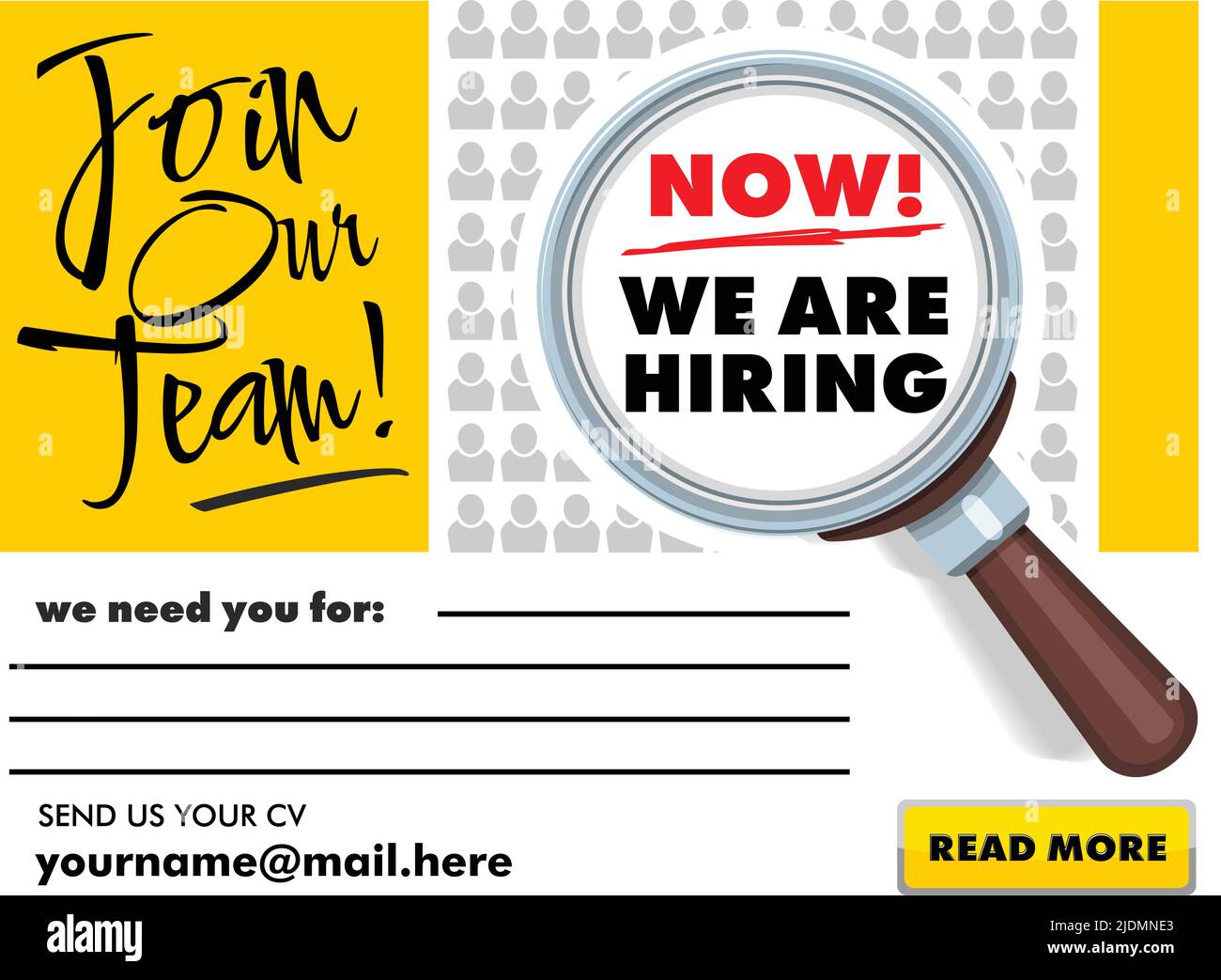 We are hiring. Recruitment advertising template with loupe magnifying ...