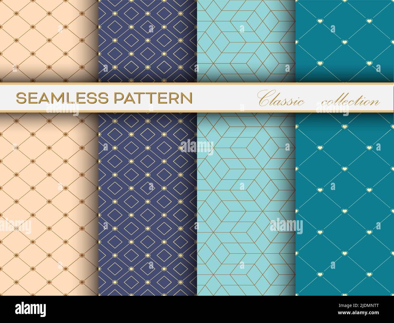 set of seamless gold patterns on a multicolored background for textiles ...