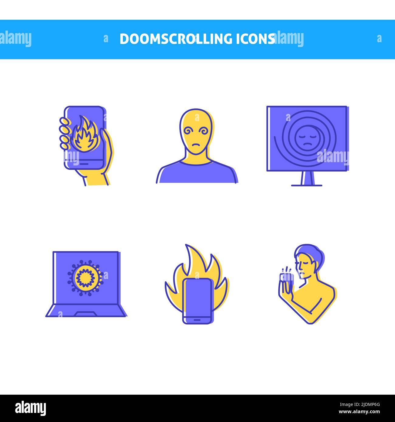 Doomsurfing icon set in colored line style. Bad news, doom surfing ...