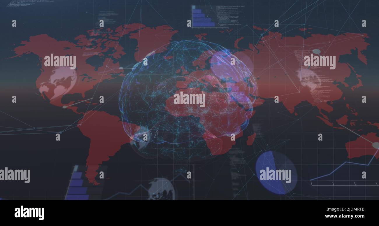 Image of human brain, data processing over world map Stock Photo - Alamy