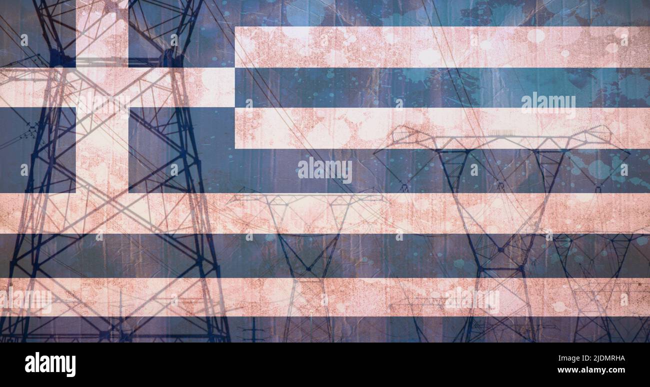 Image of flag of greece over pylons Stock Photo - Alamy