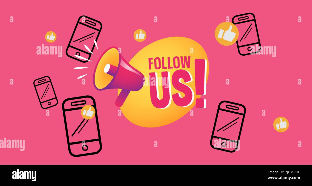 Image of fallow us text with megaphone over pink background Stock Photo ...