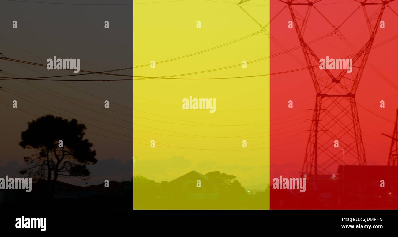 Image of flag of belgium over pylons Stock Photo - Alamy
