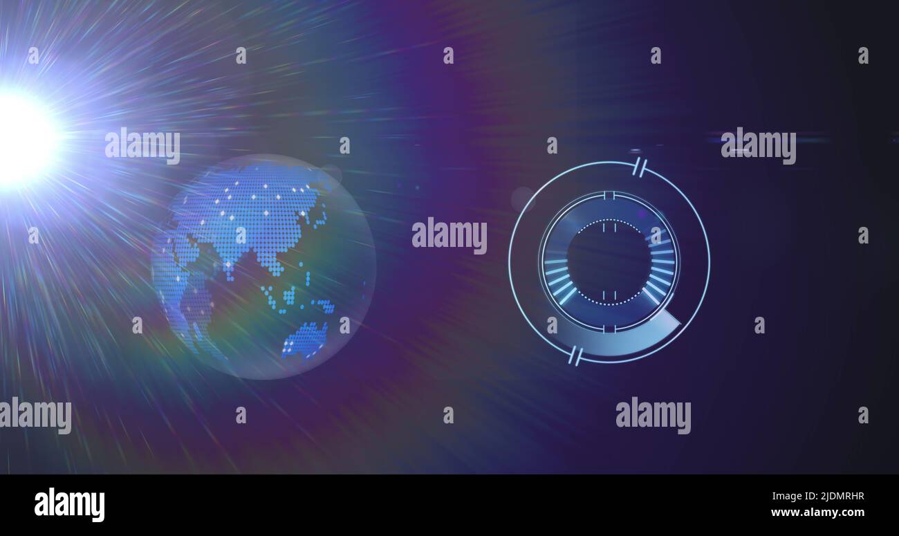 Image of clock over lights and spinning globe Stock Photo - Alamy