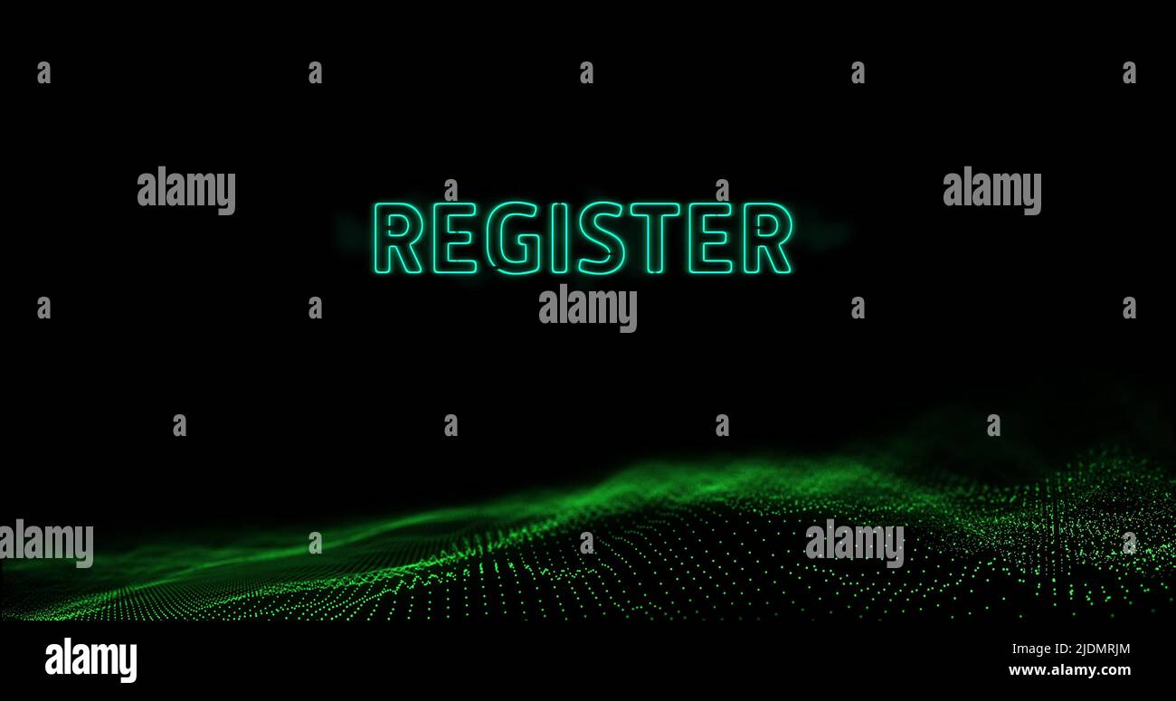 Image of neon register over black background with green glitter Stock ...
