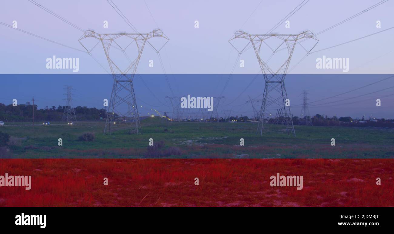 Image of flag of russia over pylons Stock Photo - Alamy
