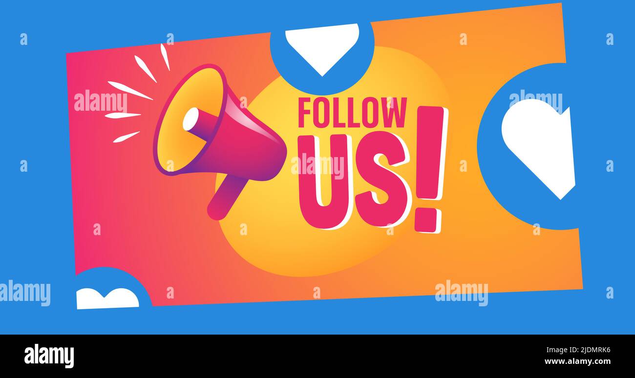 Image of falling icons over fallow us text with megaphone over blue ...