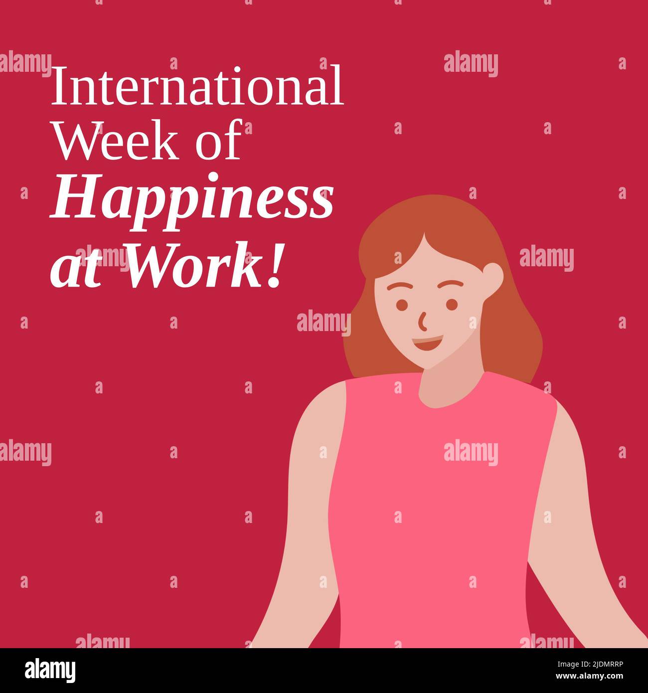 Vector image of woman, international week of happiness at work text on maroon background Stock ...