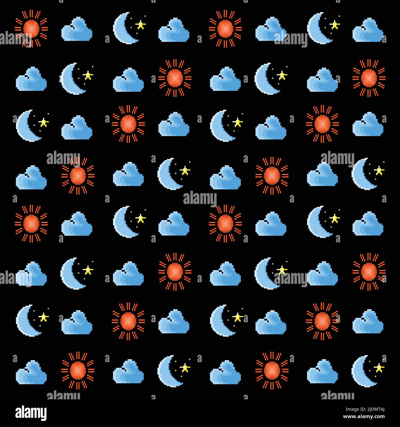 Weather symbol Pixel art background vector seamless pattern for ...