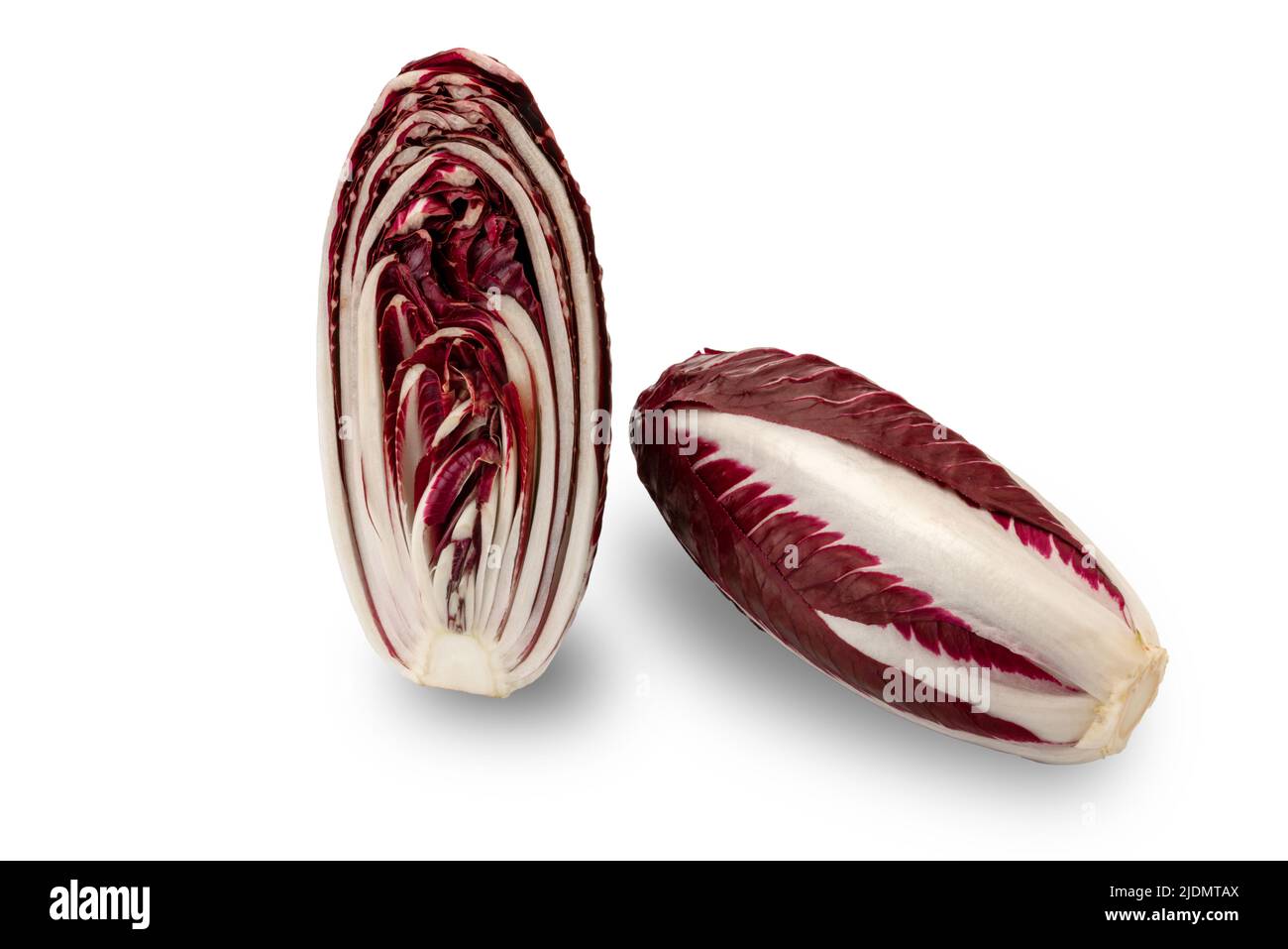 Red chicory, radicchio salad isolated on white, one whole and one cut ...