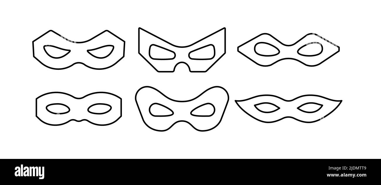 Mask superhero carnival or villain vector line art icon set Stock ...