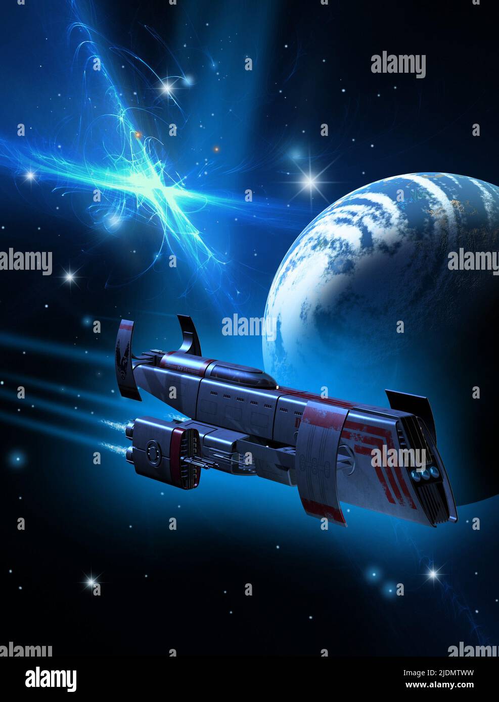 futuristic scenery, spaceship and planet, 3d rendering Stock Photo - Alamy