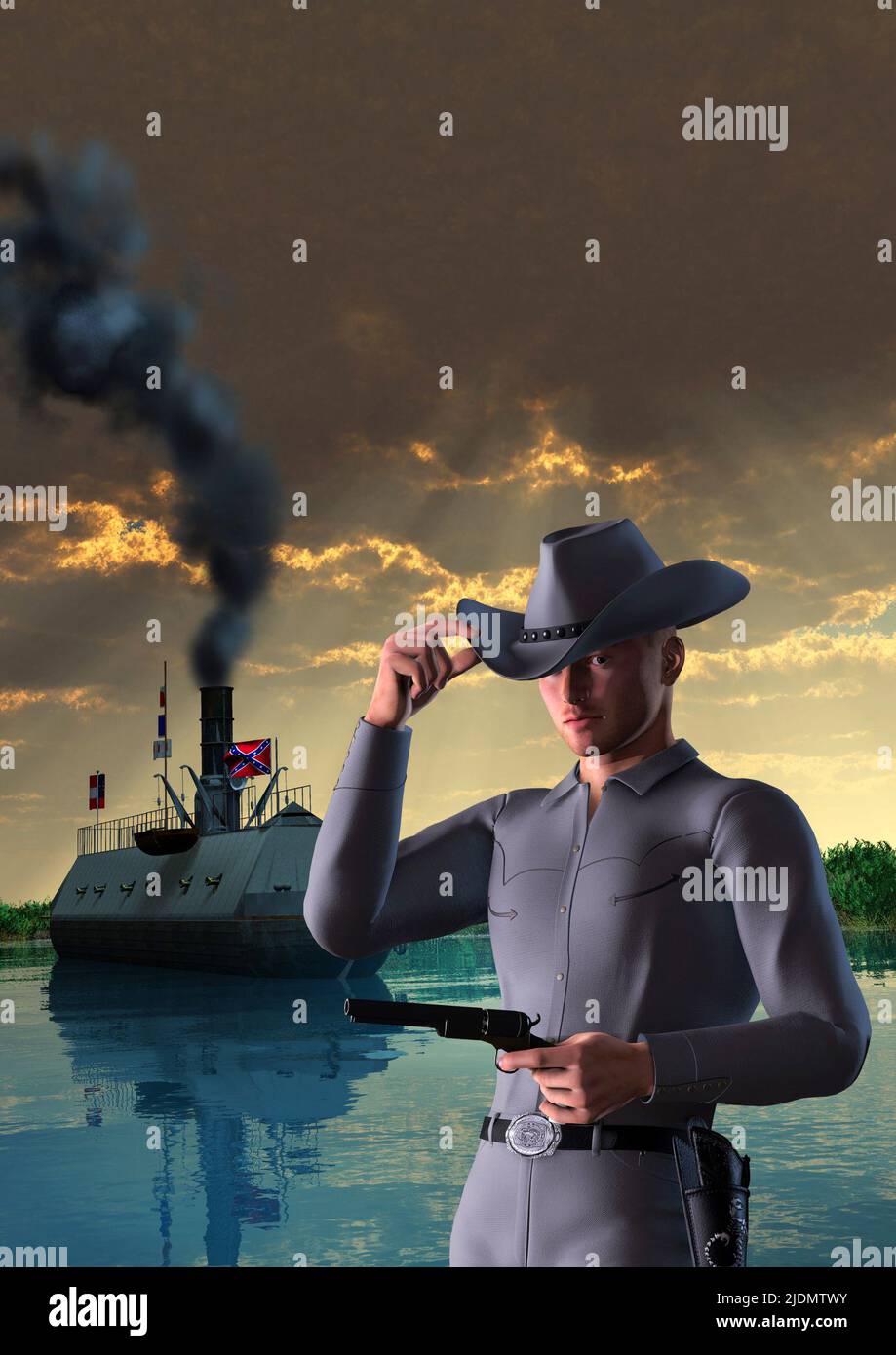 soldier with a gun on the river, 3d rendering Stock Photo - Alamy