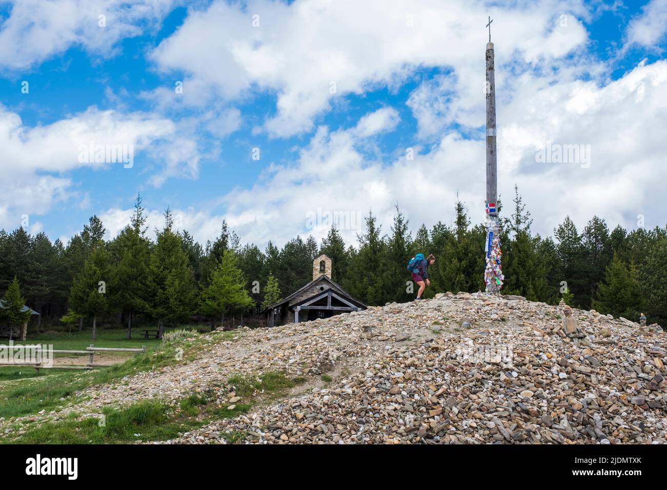 Spain, Camino de Santiago. Cruz de Ferro (Iron Cross) on Mount (Monte ...