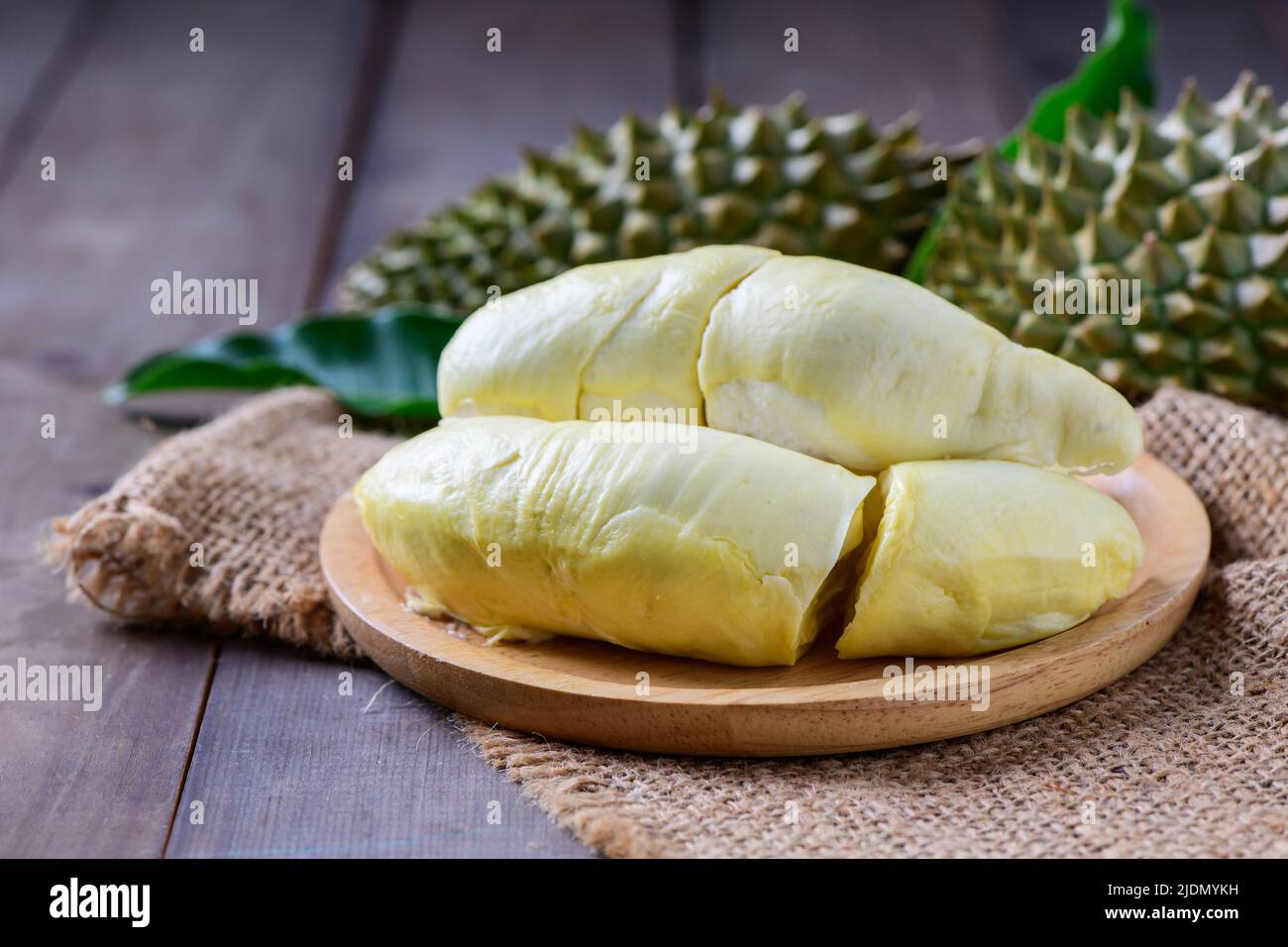 Long Laplae Durian on wood plate,It is the most expensive and most ...