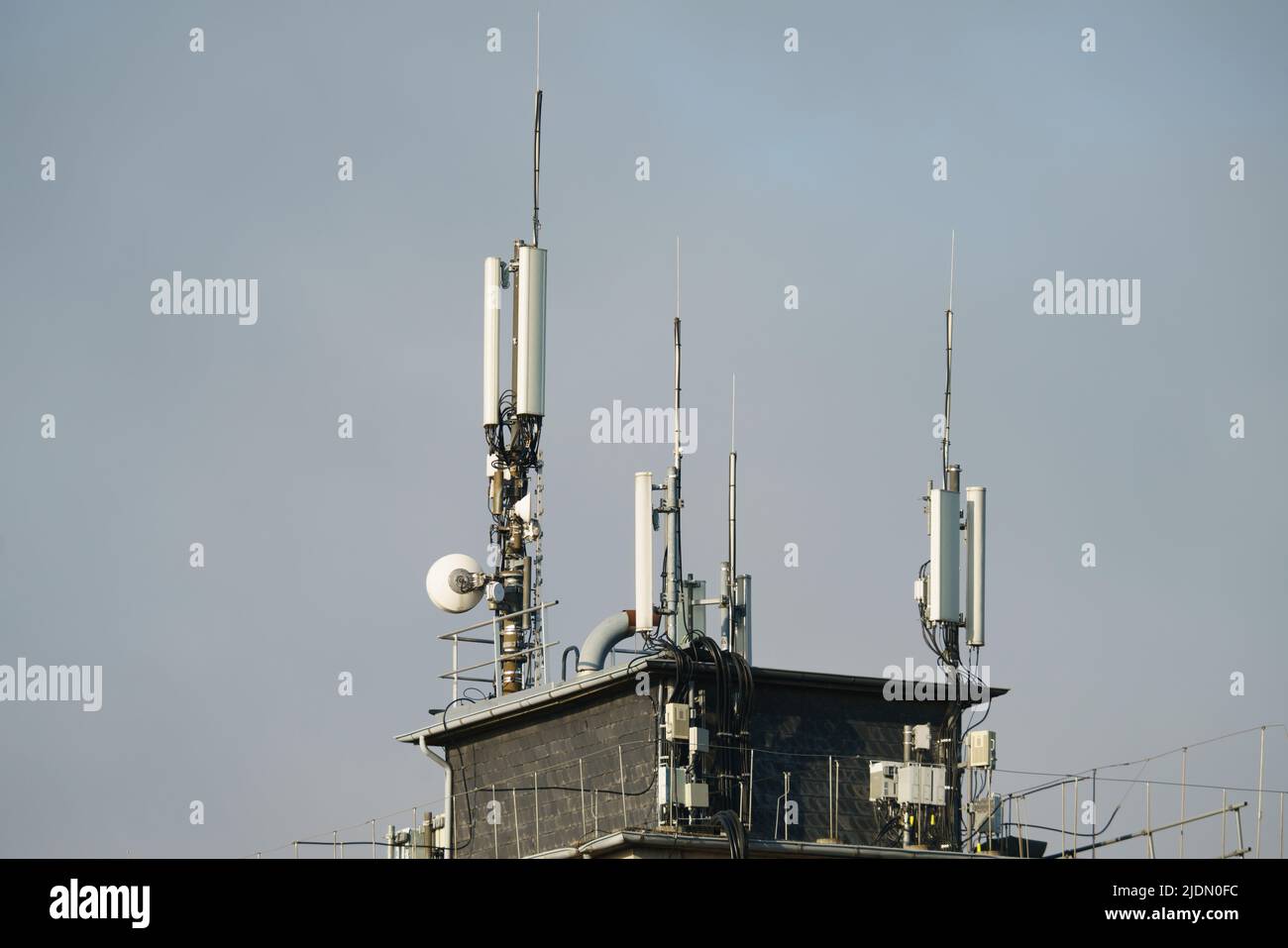 Telecommunication concrete tower with antennas. LTE, GSM, 2G, 3G, 4G ...