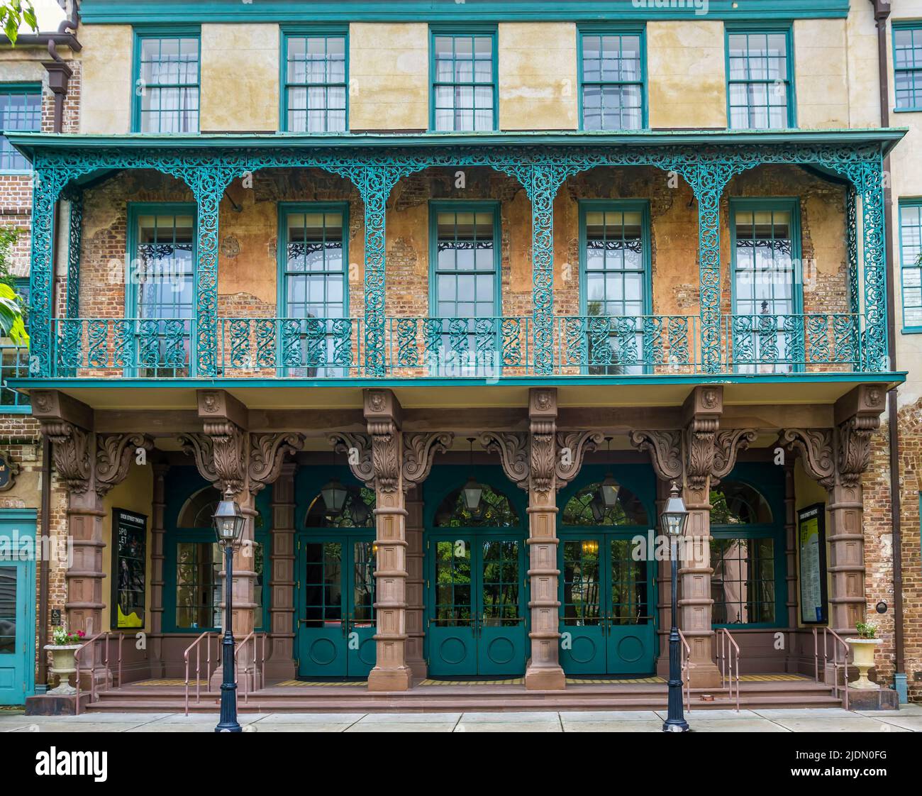 A view of a front of a building with a balcony in Charleston, South ...