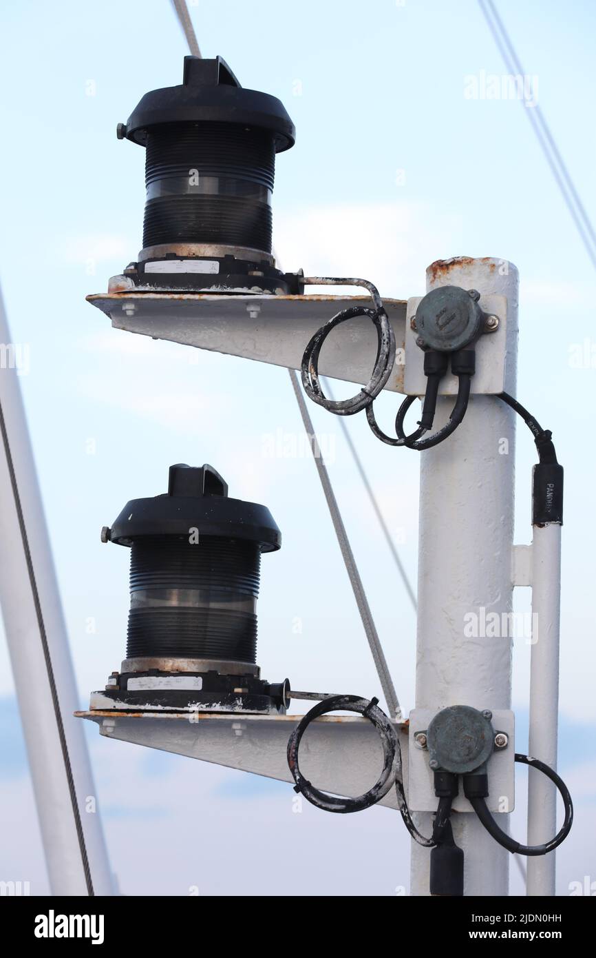 Navigation and radar equipment and antenna on the mast of cruise ship ...