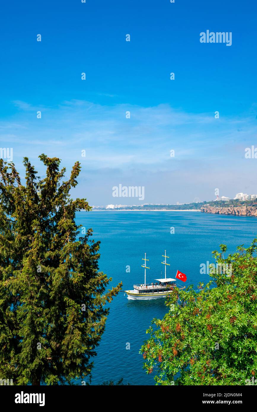 Antalya, Turkey. Sailing Ship For Sea Tours. Mediterranean landscape ...