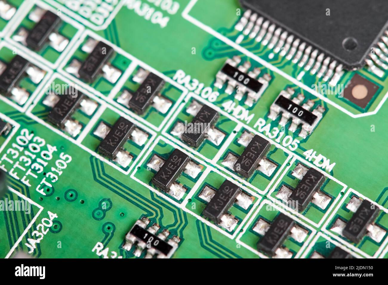 Close-up of a green computer printed circuit board with chips Stock ...