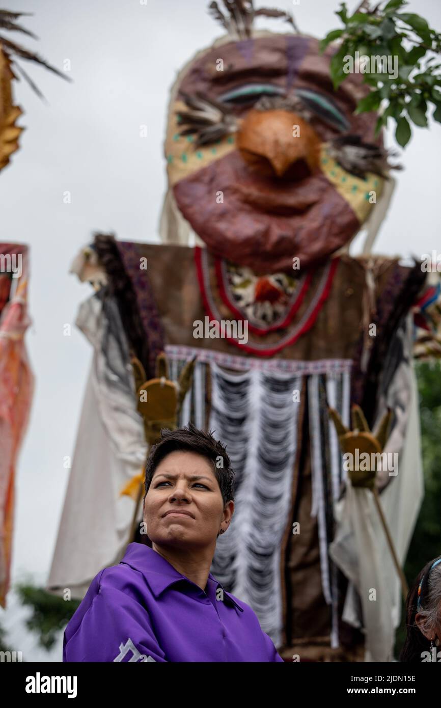 Mohawk Council of Kahnawake Grand Chief Kahsennenhawe Sky-Deer stands ...