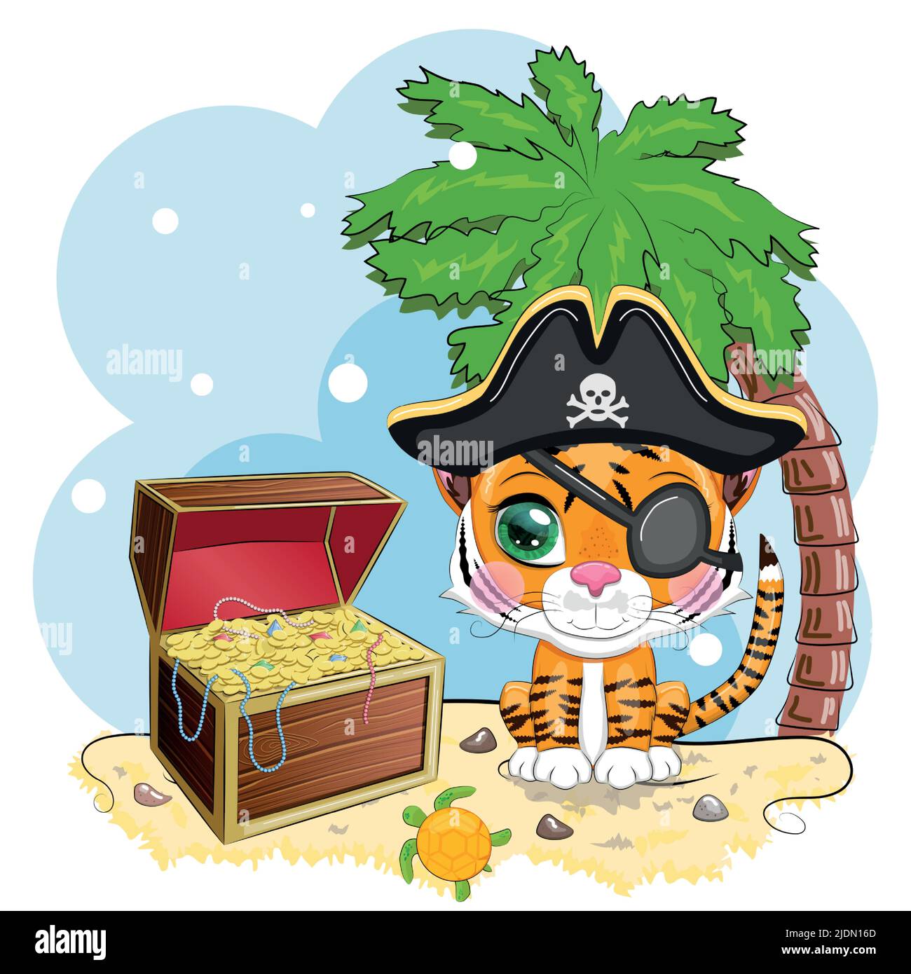 Tiger pirate, cartoon character of the game, wild animal cat in a ...