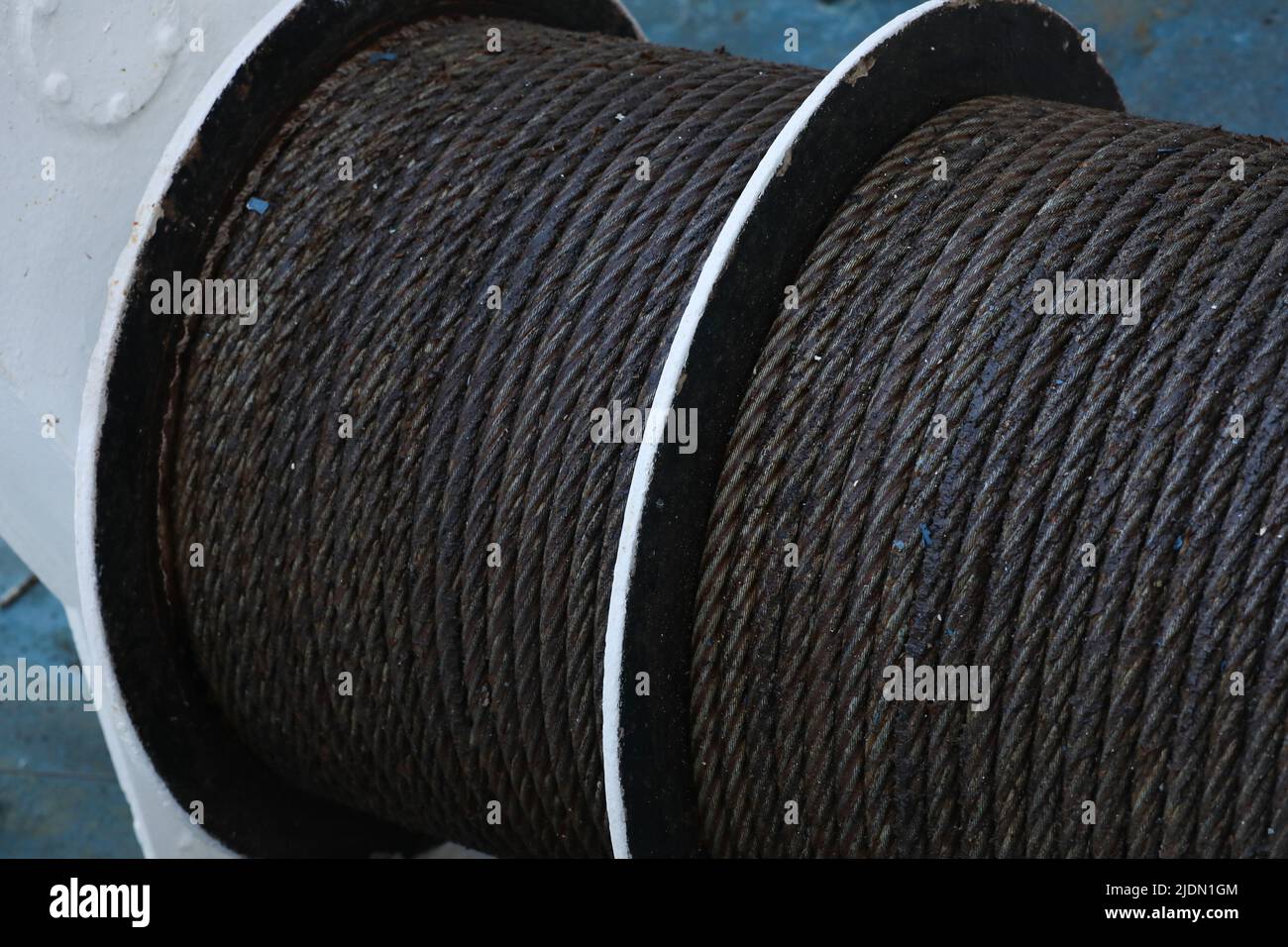 Wire rope sling or cable sling on crane reel drum or winch roll of ...