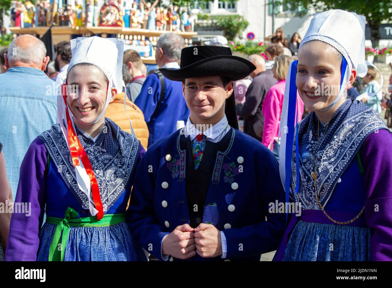 Breton dancers in traditional costume and headdresses Stock Photo - Alamy