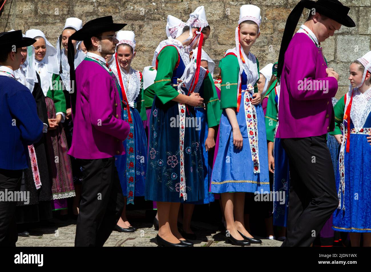 Breton dancers in traditional costume and headdresses Stock Photo - Alamy