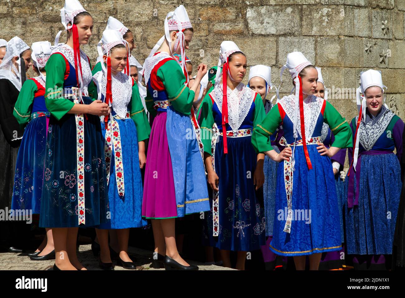 Breton dancers in traditional costume and headdresses Stock Photo - Alamy