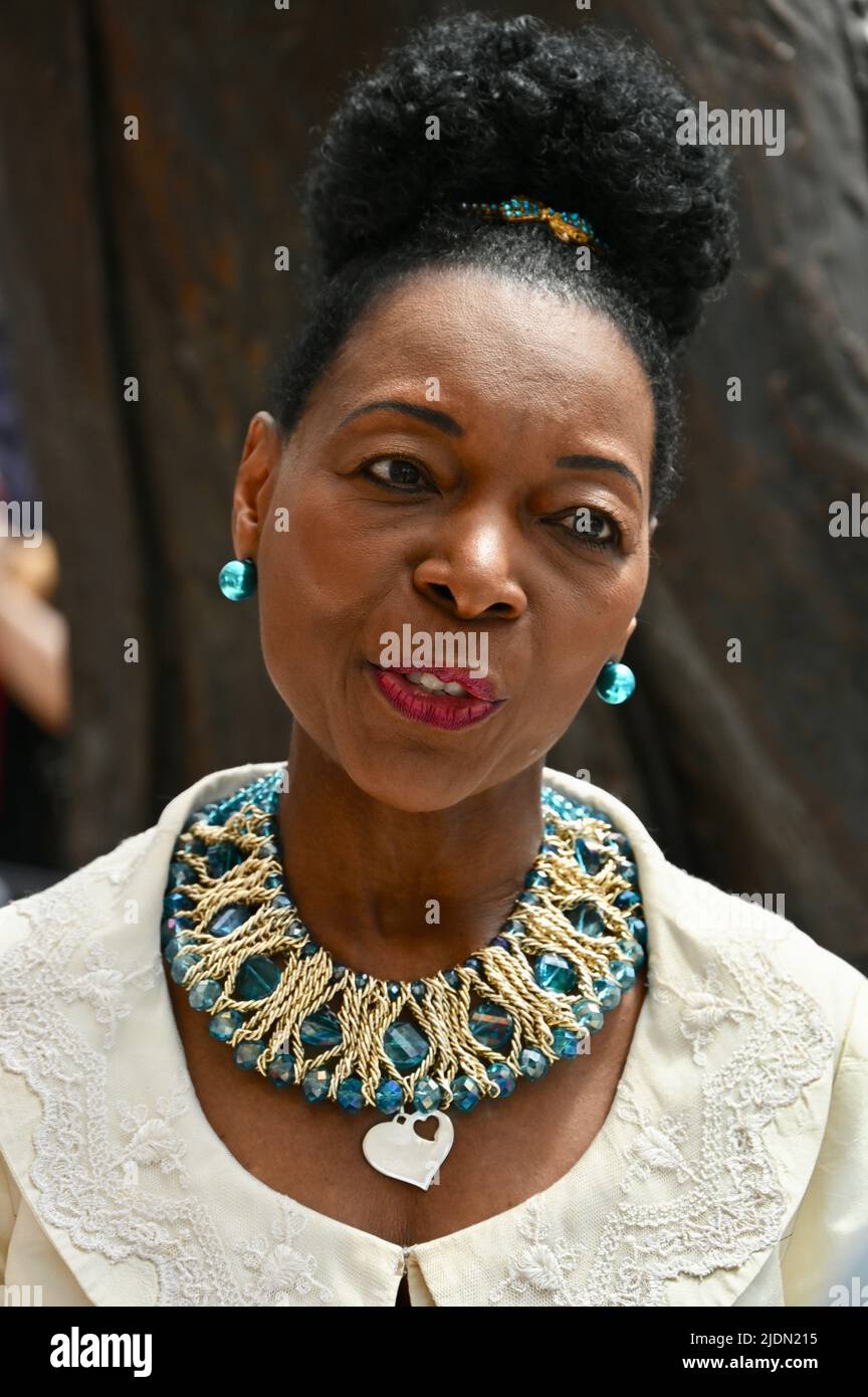 London, UK. Baroness Floella Benjamin. A statue designed by Jamaican ...