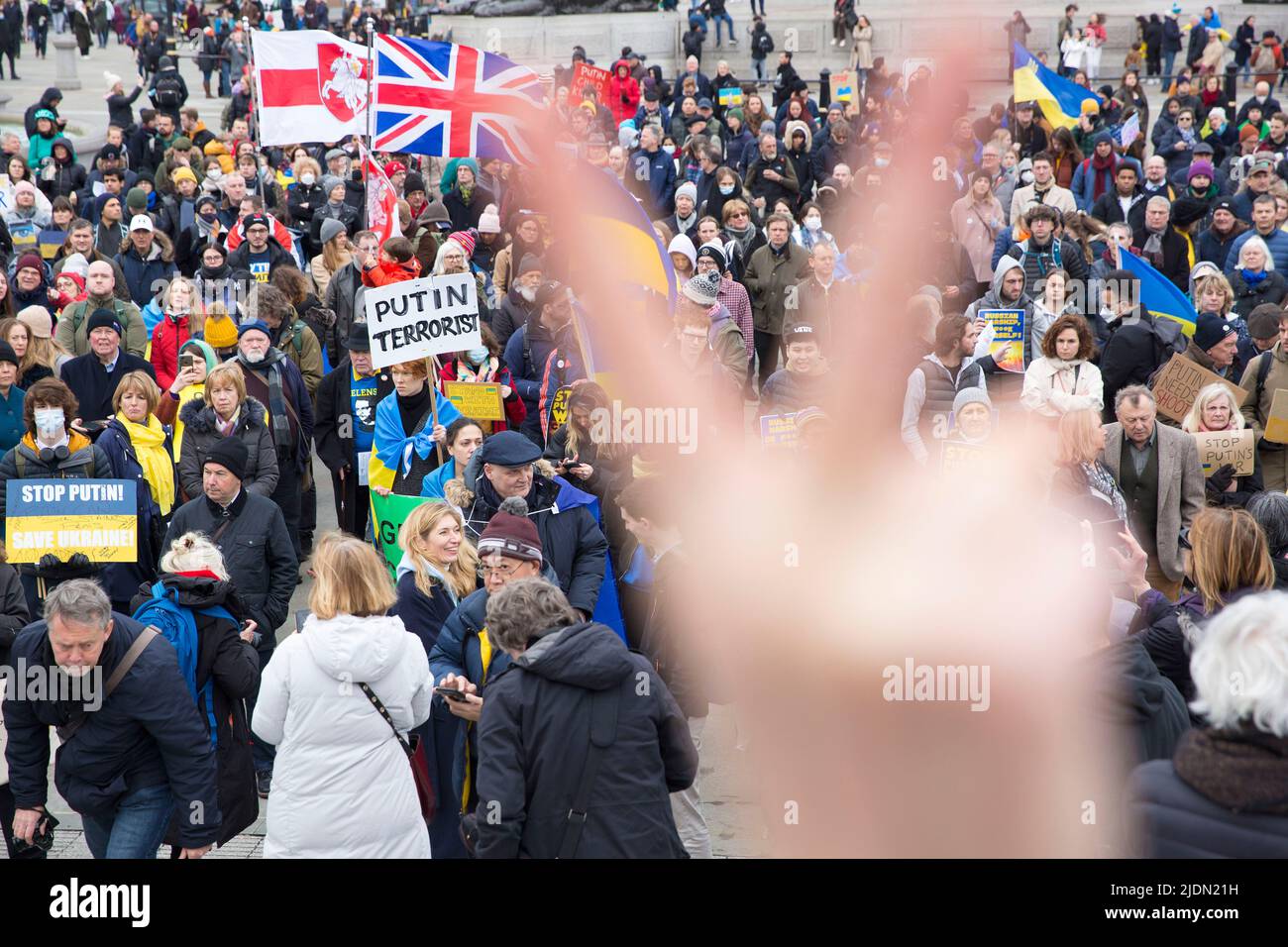 People gather during a Stand With Ukraine protest against Russia’s ...