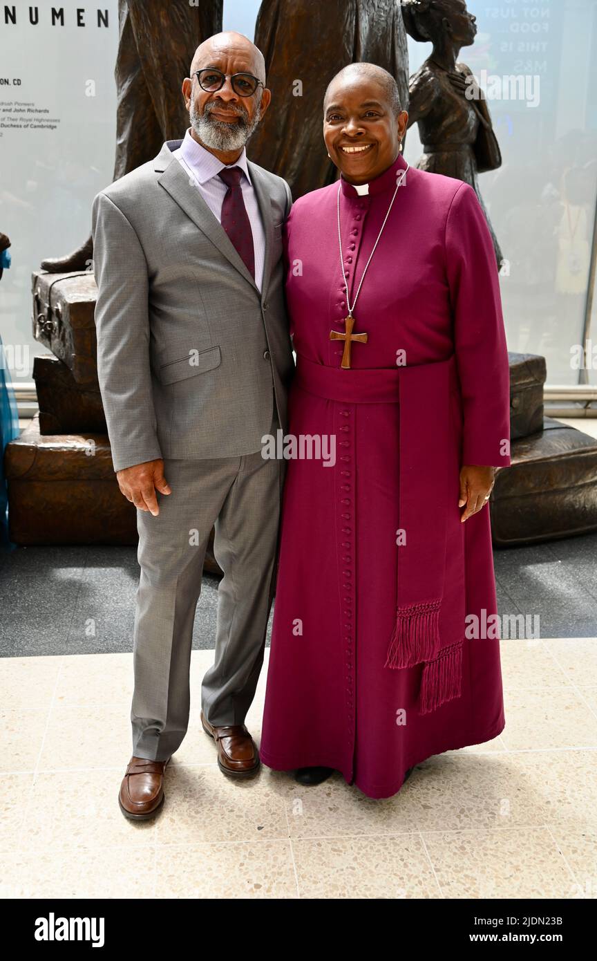 London, UK. Basil Watson, Bishop of Dover Rose Hudson-Wilkin. A statue ...
