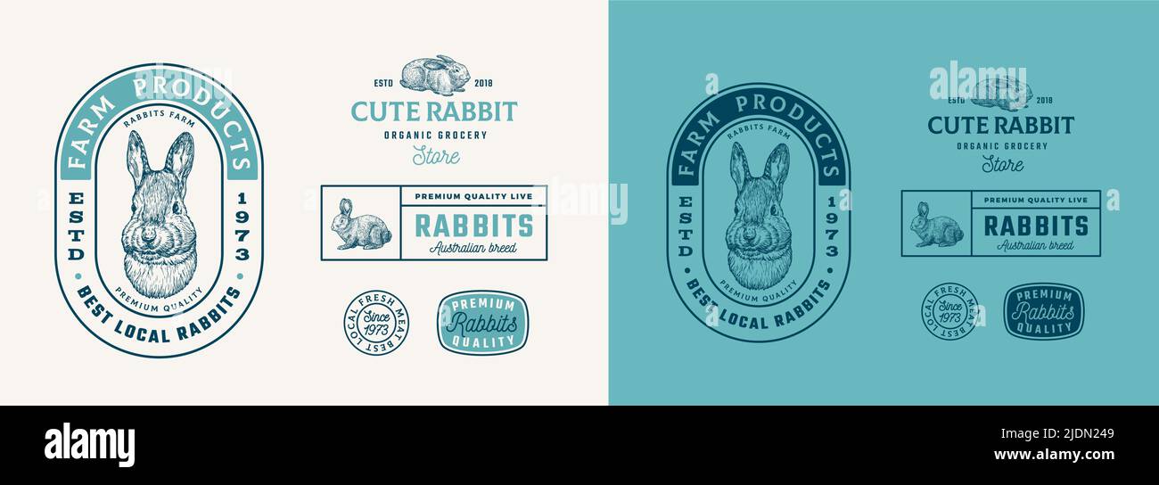 Rabbits Farm Retro Framed Badges or Logo Templates Collection. Hand ...