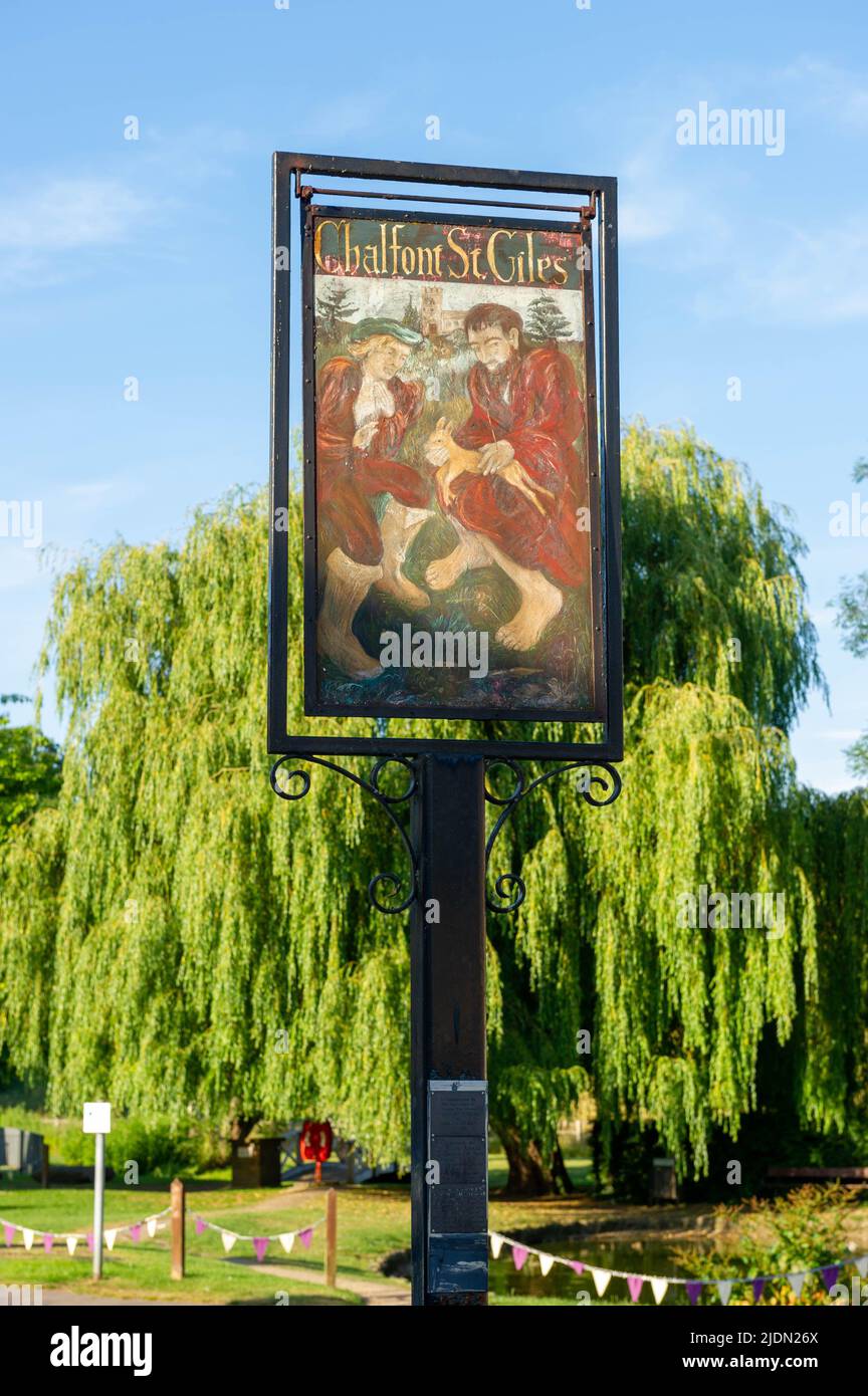 The Village Sign on the Green at Chalfont St Giles, Buckinghamshire ...