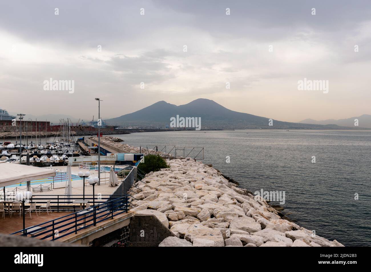 Mount Vesuvius and Gulf of Naples landscape in the morning with ...