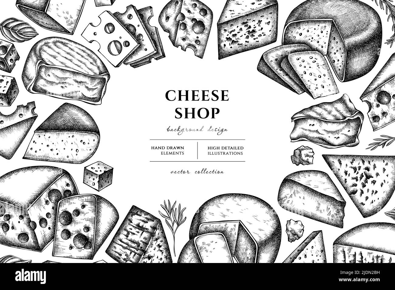 Cheese hand drawn illustration design. Background with sketch brie ...