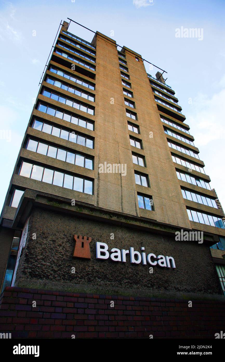 LONDON - FEB 14: Outside view of Barbican Center, the largest ...