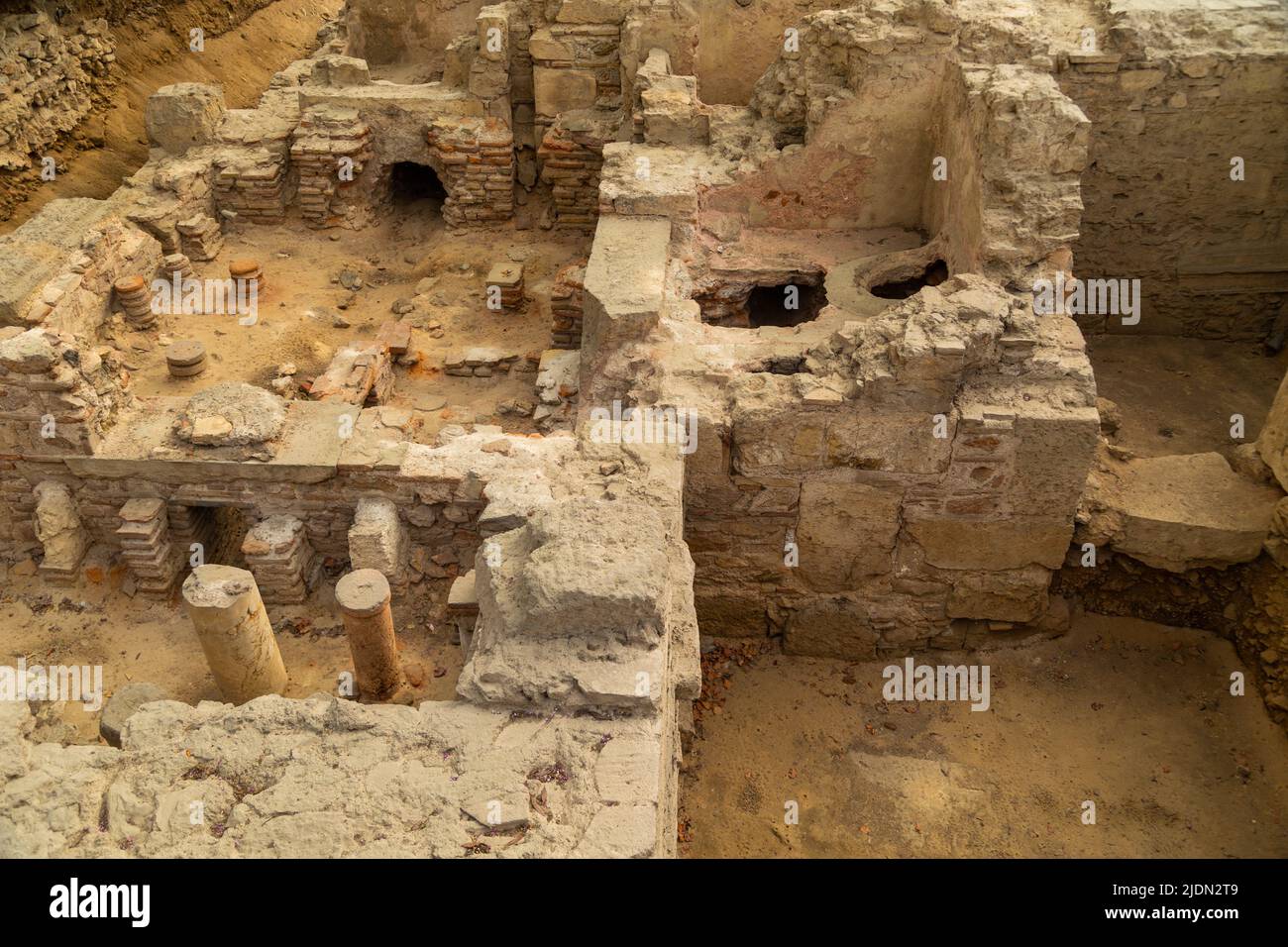 Athens, Greece. May 07, 2022. View of the Roman baths archaeological ...