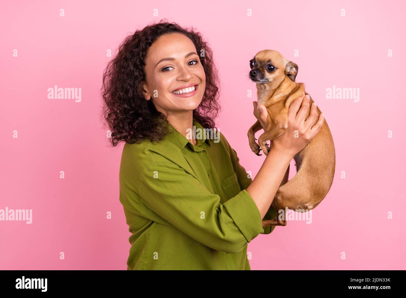 Photo of attractive charming cheerful young happy afro american woman ...