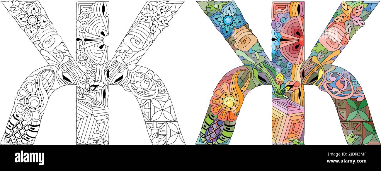 Hand-painted art design. Letter J cyrillic zentangle object. Color and ...