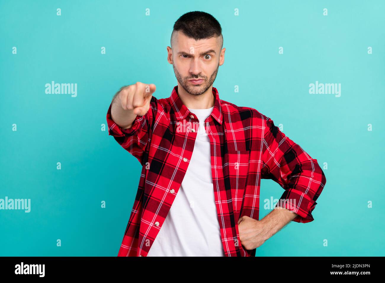 Photo of unhappy sad angry young man point finger you blame choose ...