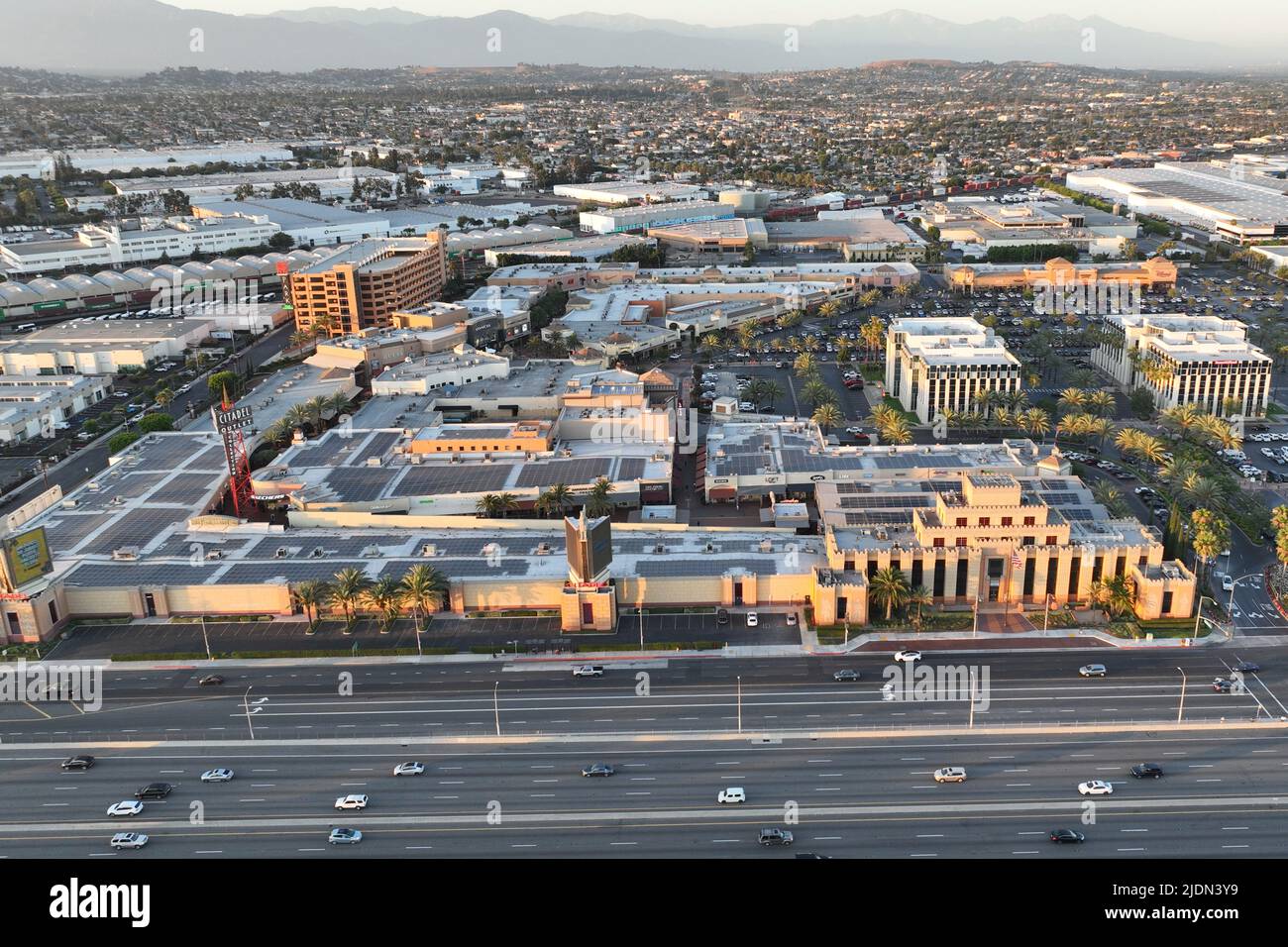 A general overall aerial view of the Citadel Outlets shopping center ...