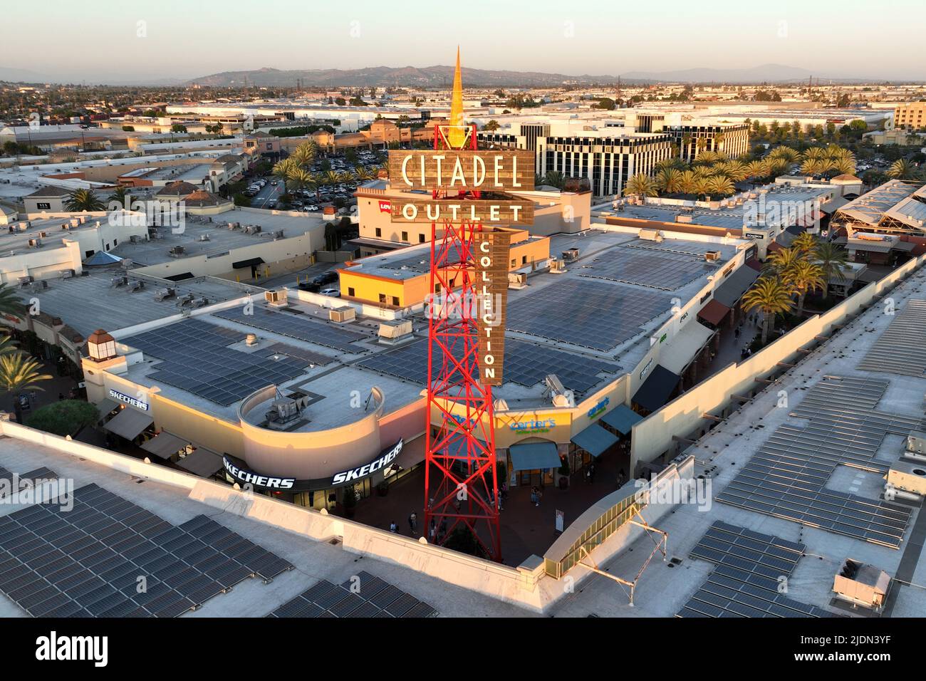 A general overall aerial view of the Citadel Outlets shopping center ...