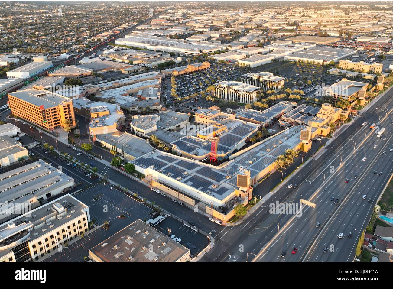 A general overall aerial view of the Citadel Outlets shopping center ...